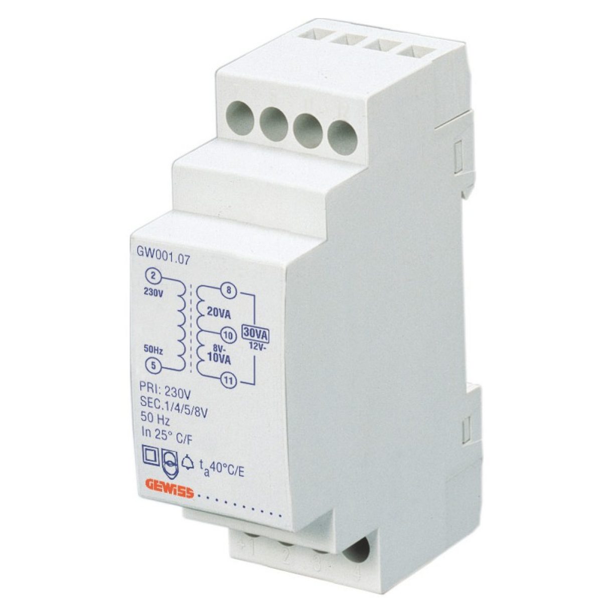 BELL TRANSFORMER - 10VA 230/12+12=24V - 2 MODULES | Gewiss