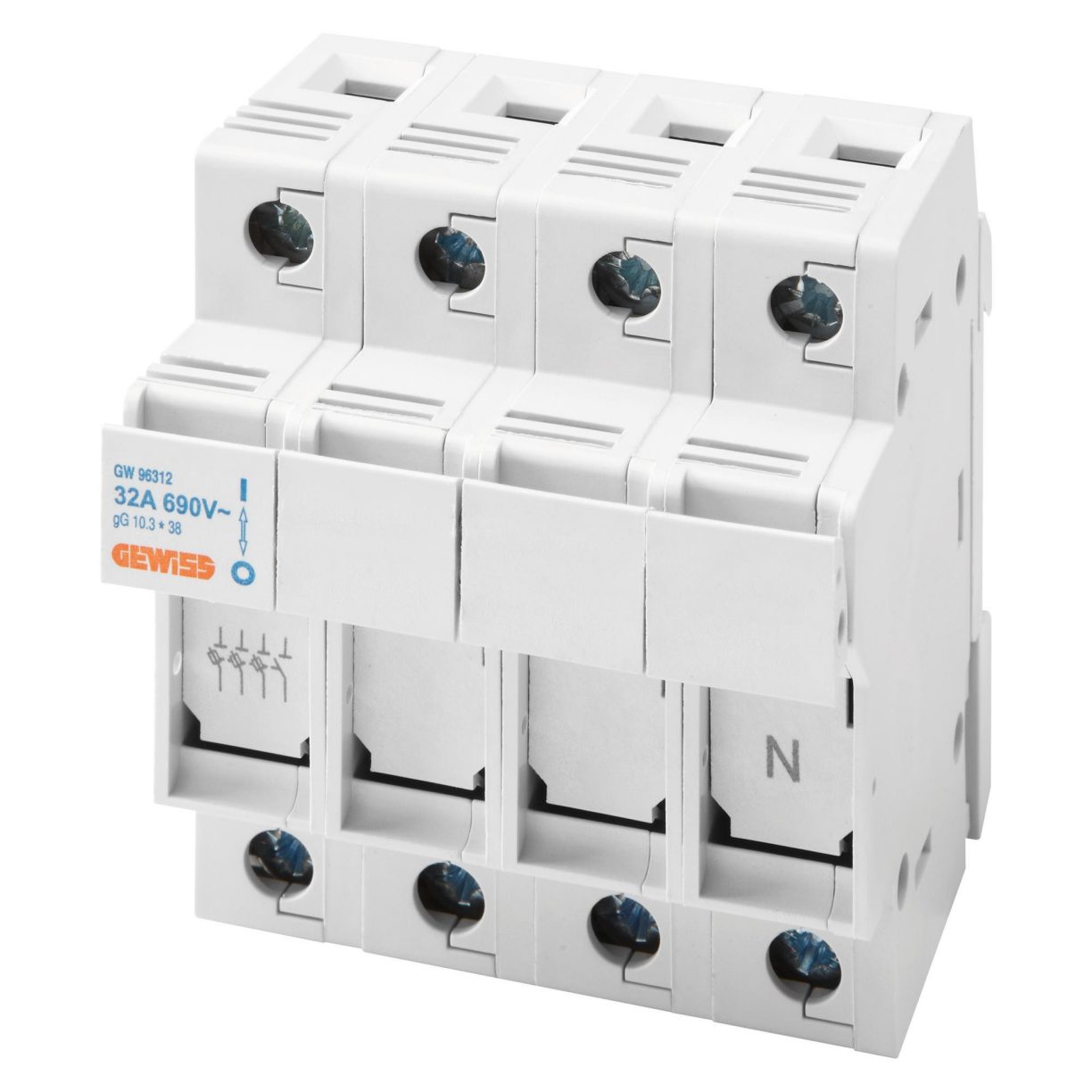 DISCONNECTABLE FUSE-HOLDER - 3P+N 10,3X38 690V 32A - 4 MODULES | Gewiss